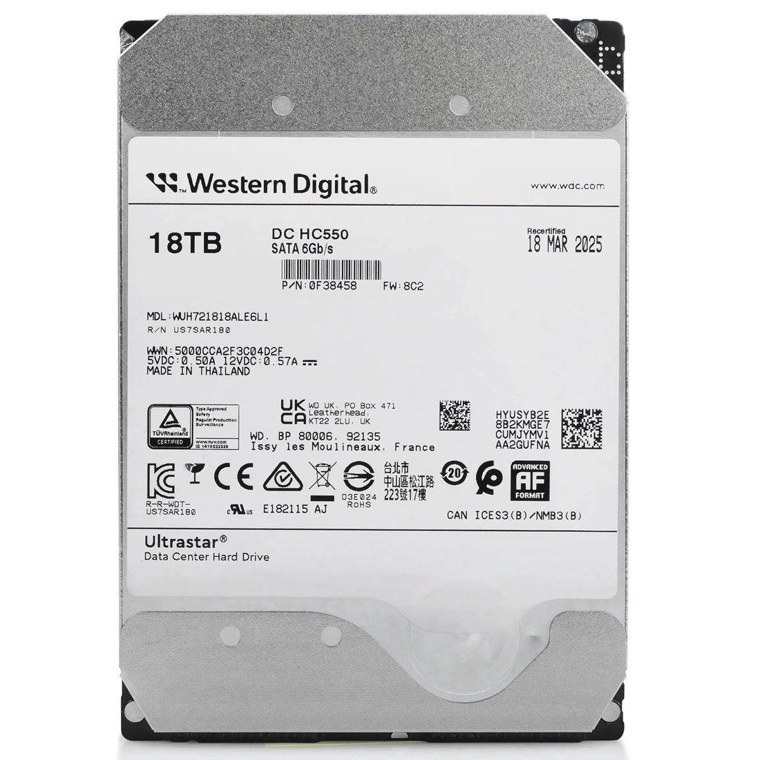 WD 0F38458 Ultrastar DC HC550 18TB 7.2k SATA-6Gbps 512MB 512e SED 3 ...