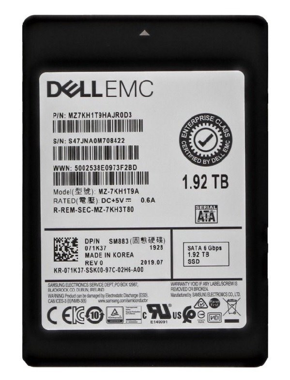 Samsung SM883 MZ7KH1T9HAJR0D3 Mixed Use SSD 1.92 TB SATA 6Gb/s DELL OEM ...