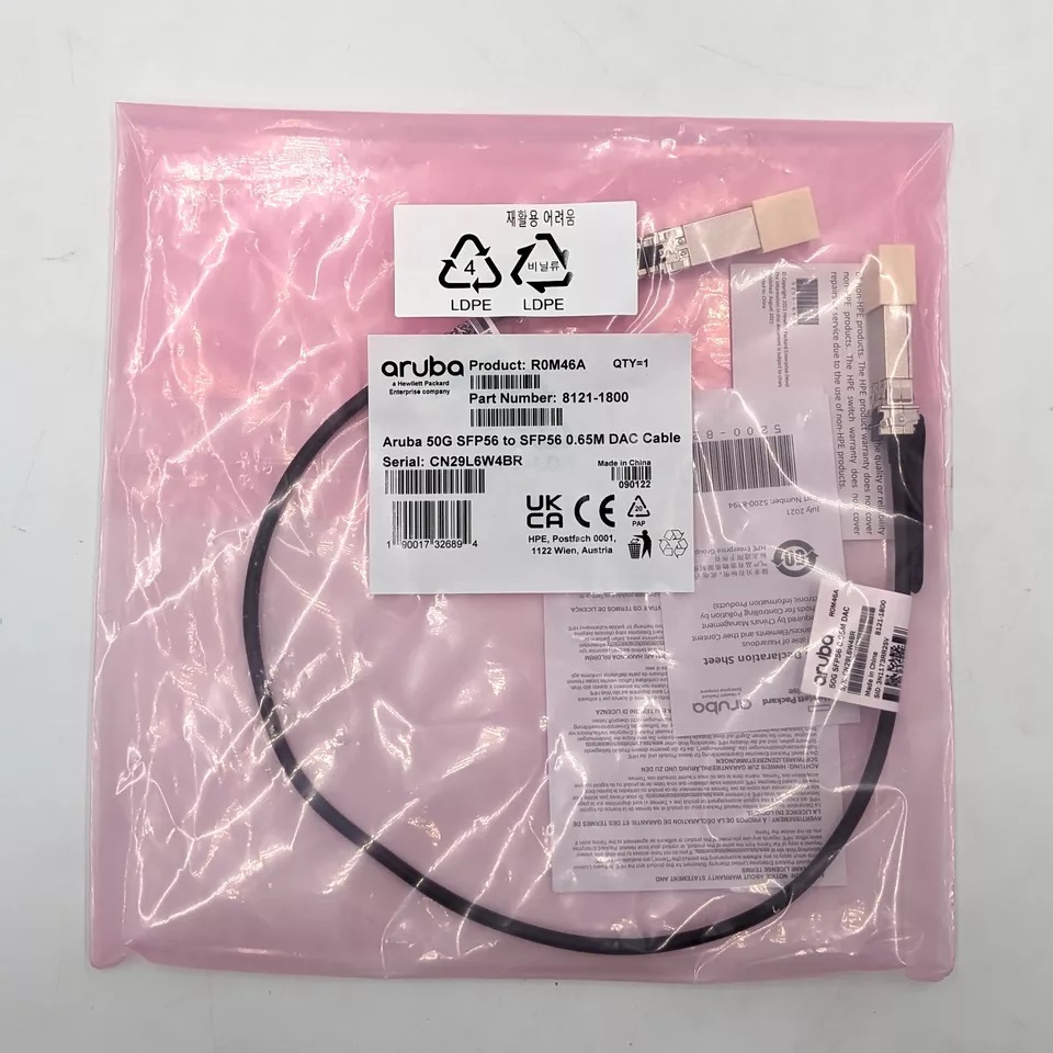 HPE R0M46A Aruba 50G SFP56 to SFP56 0.65m DAC Cable.