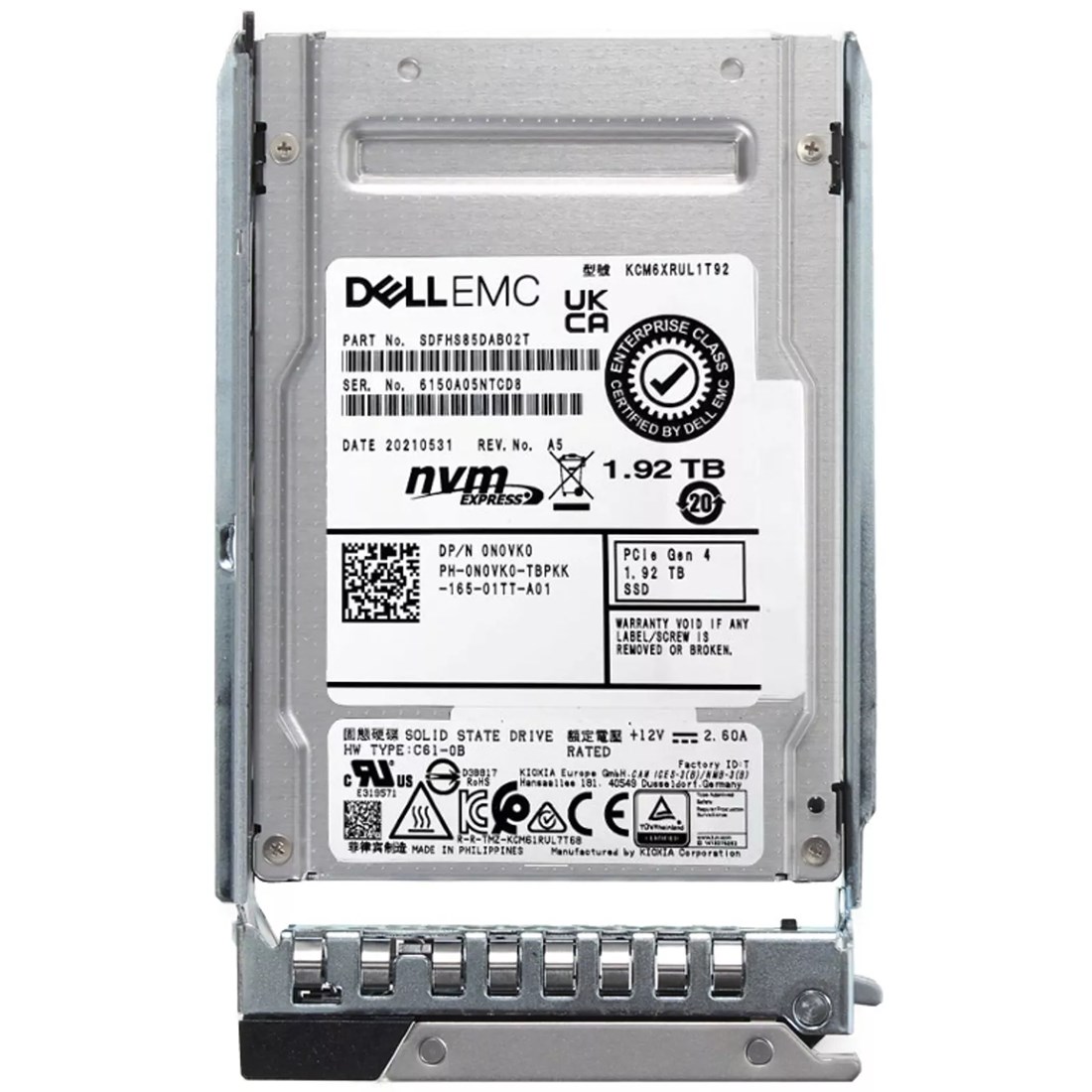 Dell N0VK0 1.92Tb PCIe Gen4.0 NVMe U.2 2.5-Inch Read Intensive SSD