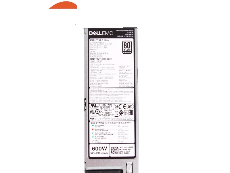 Dell L600E-S1 600W 80 Plus Platinum Hot Plug Power Supply for R650XS/R750XS