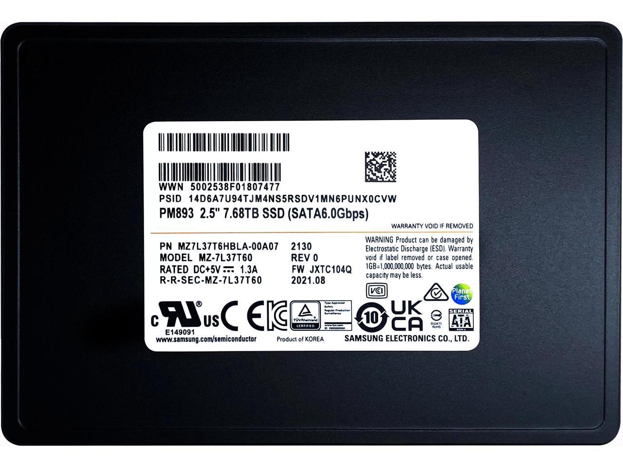 Samsung PM893 MZ7L37T6HBLA-00A07 SSD 7.68 TB SATA 6Gb/s Brand New