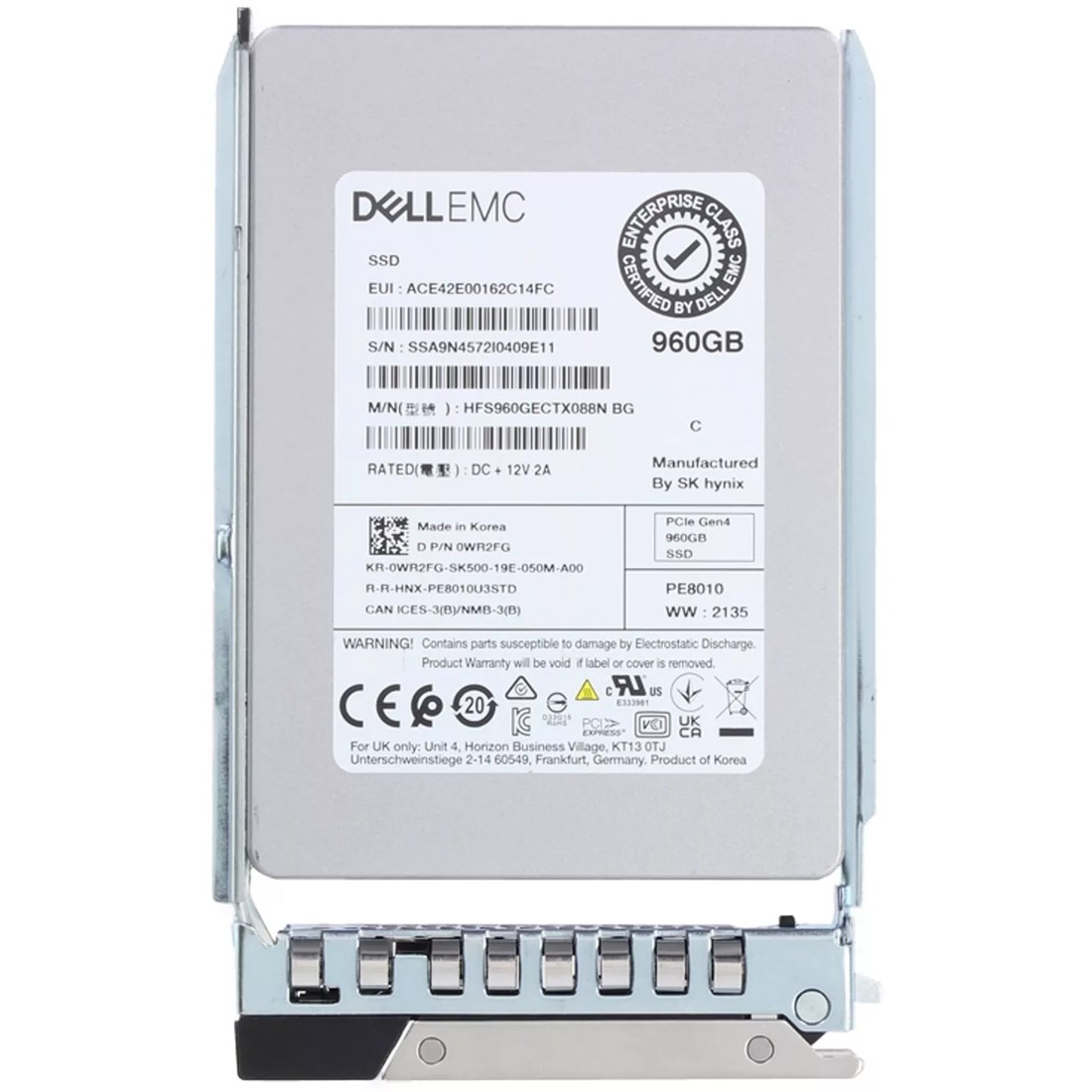 Dell WR2FG 960GB NVMe PCIe Gen 4 2.5inch U.2 Read Intensive Tlc SSD