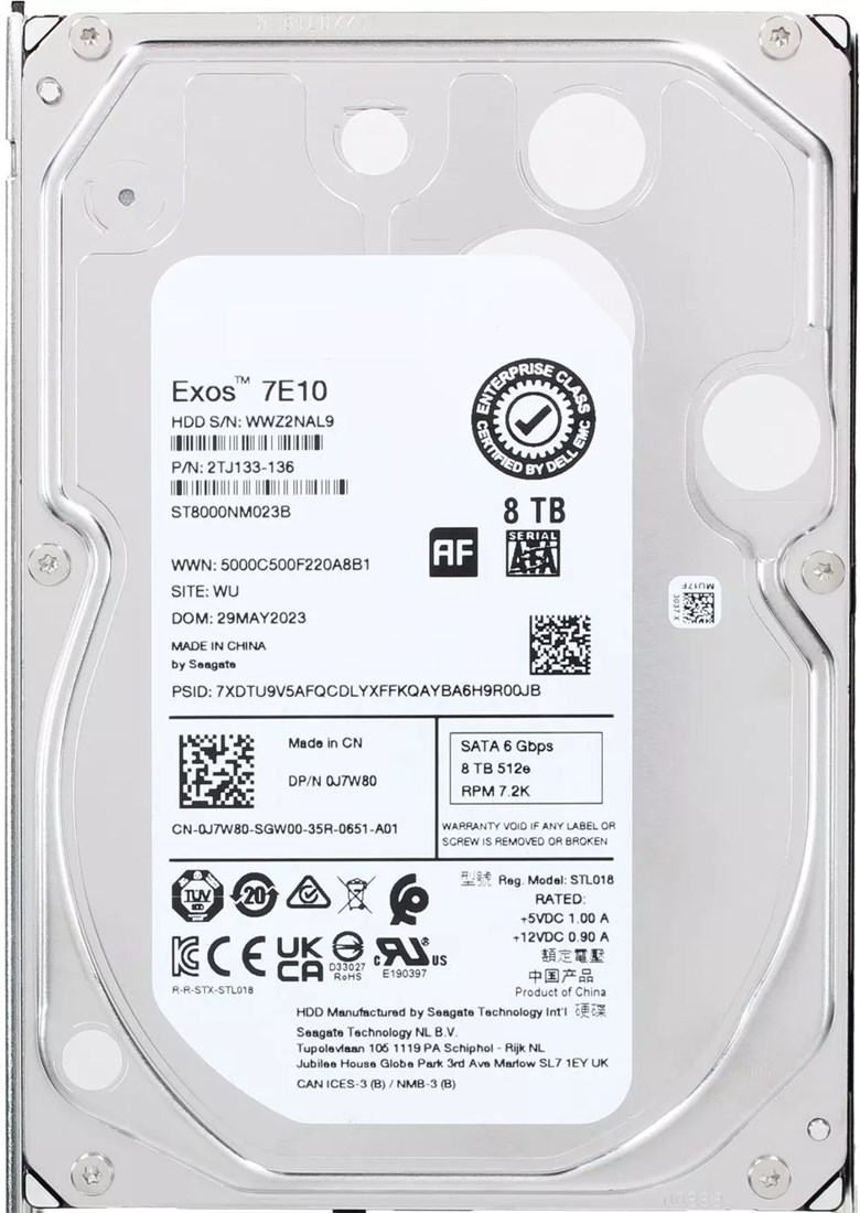 Seagate Exos 7E10 ST8000NM023B 8TB 7.2K RPM SATA-6Gb/s 3.5Inch Internal HDD Brand New Dell OEM