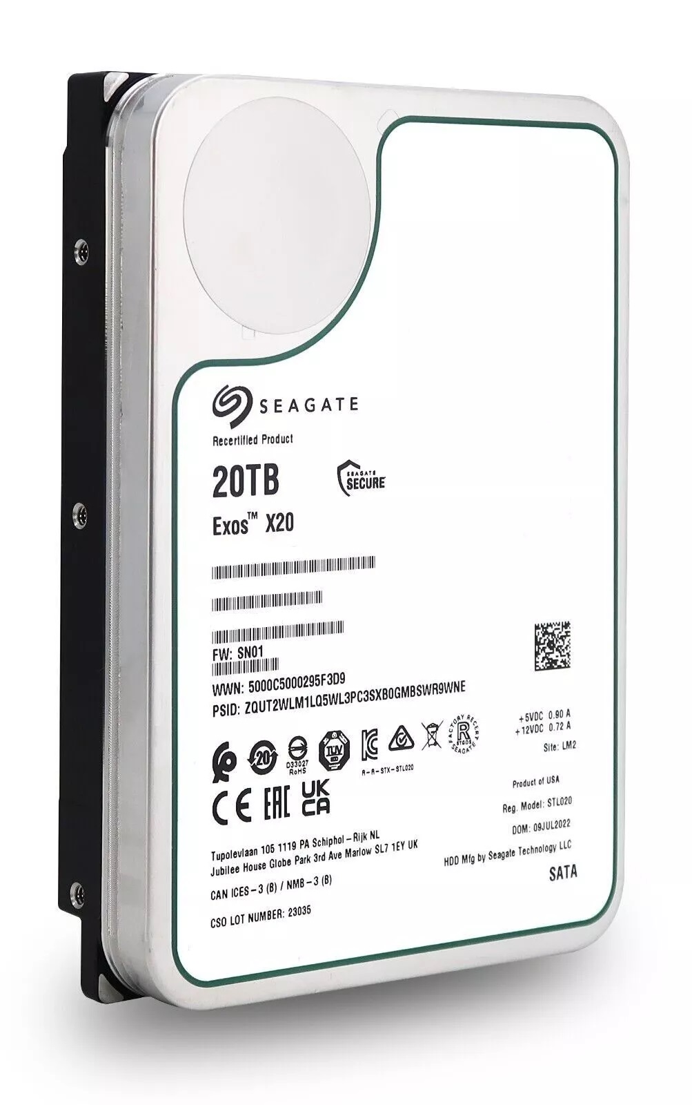 Seagate ST20000NM008D EXOS X20 20tb 7.2K sata-6gbps 3.5inch hard drive