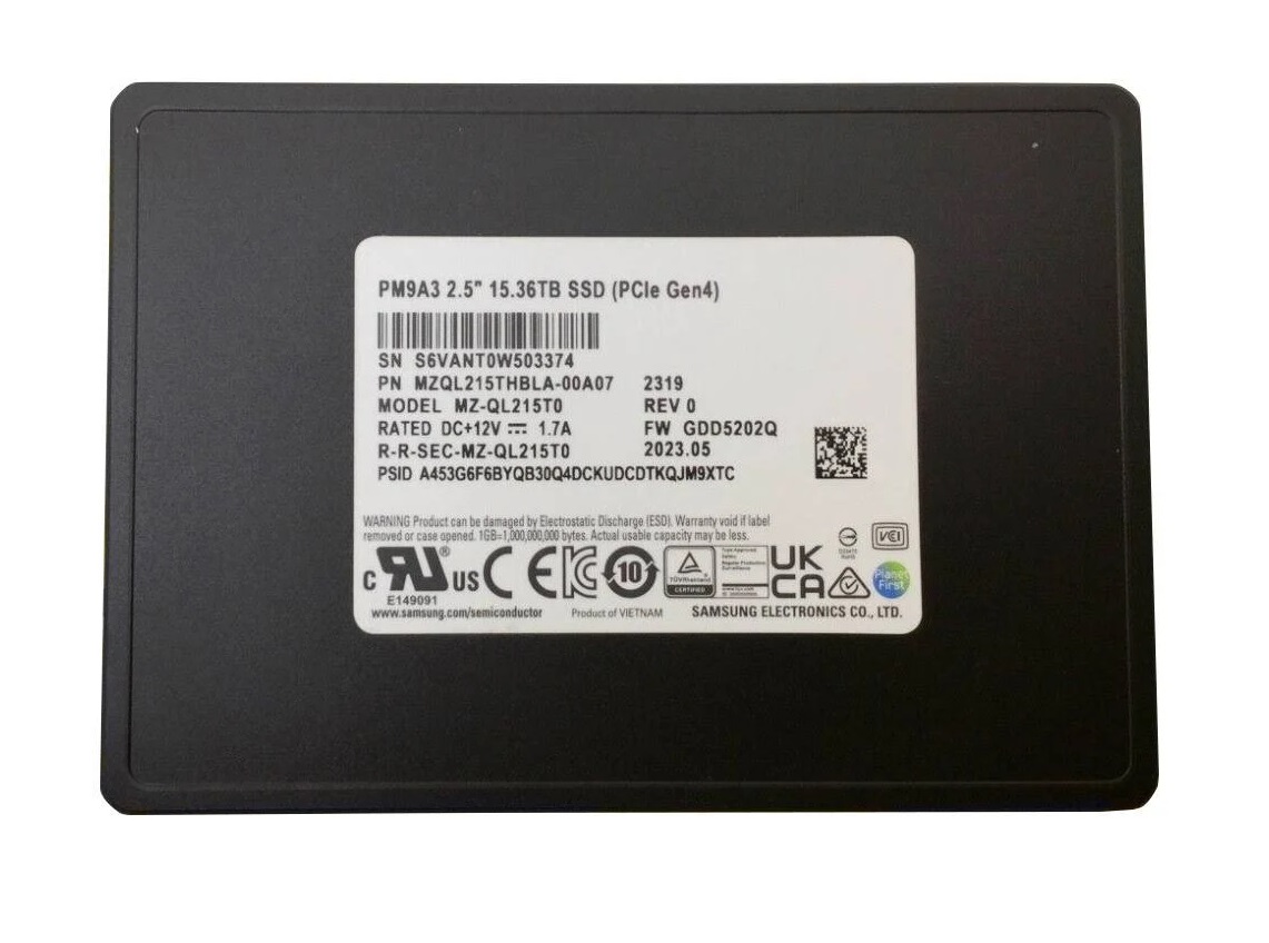 Samsung PM9A3 MZQL215THBLA-00A07 15.3TB 2.5inch PCIe 4.0x4 NVME ...