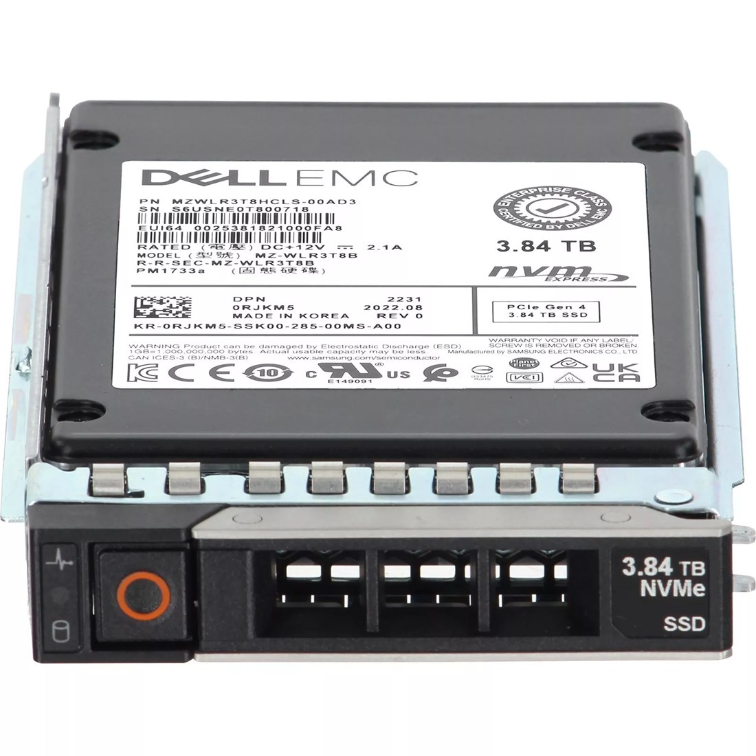 Dell RJKM5 3.84TB PCIe Gen4 NVMe Read Intensive U.3 SSD