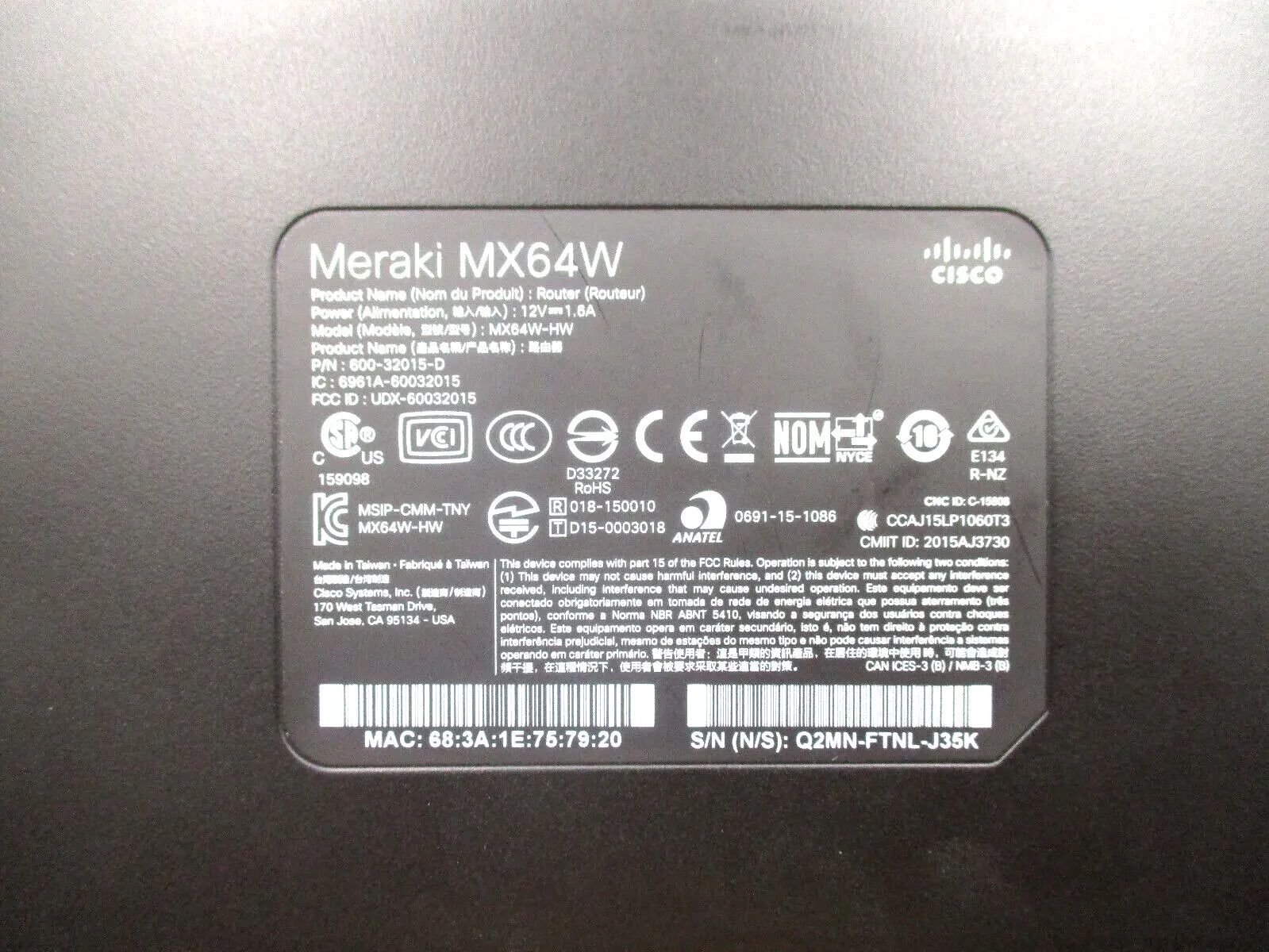 Cisco MX64W-HW Network Security/Firewall Appliance Refurbished