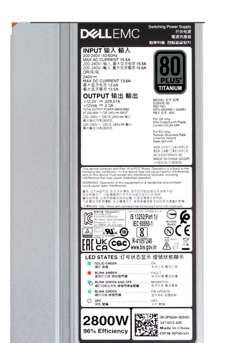 Dell P56GH 2800W C22 80+ Titanium Power Supply for R750 R760