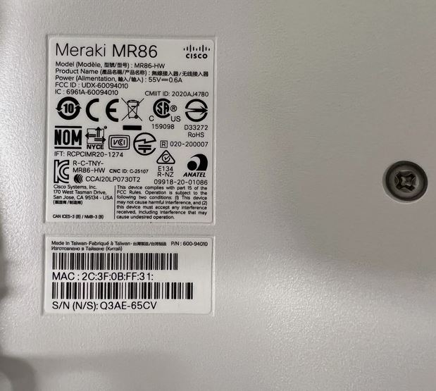 Cisco MR86-HW Meraki MR86 wireless access point Wi-Fi 6 cloud-managed Ref