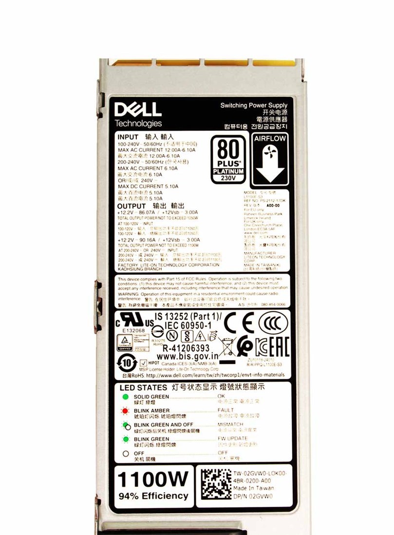 Dell L1100E-S3-DELL 1100W Power Supply for EMC POWEREDGE R770